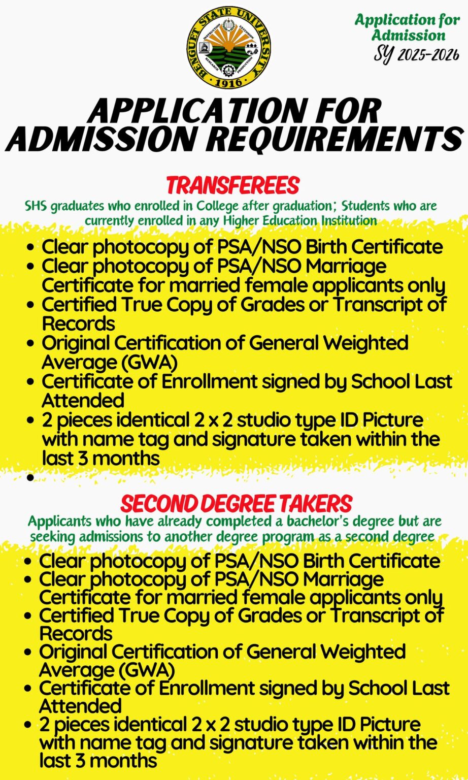 BSU opens application for admission for 1st Sem, SY 2025-2026 - Benguet ...